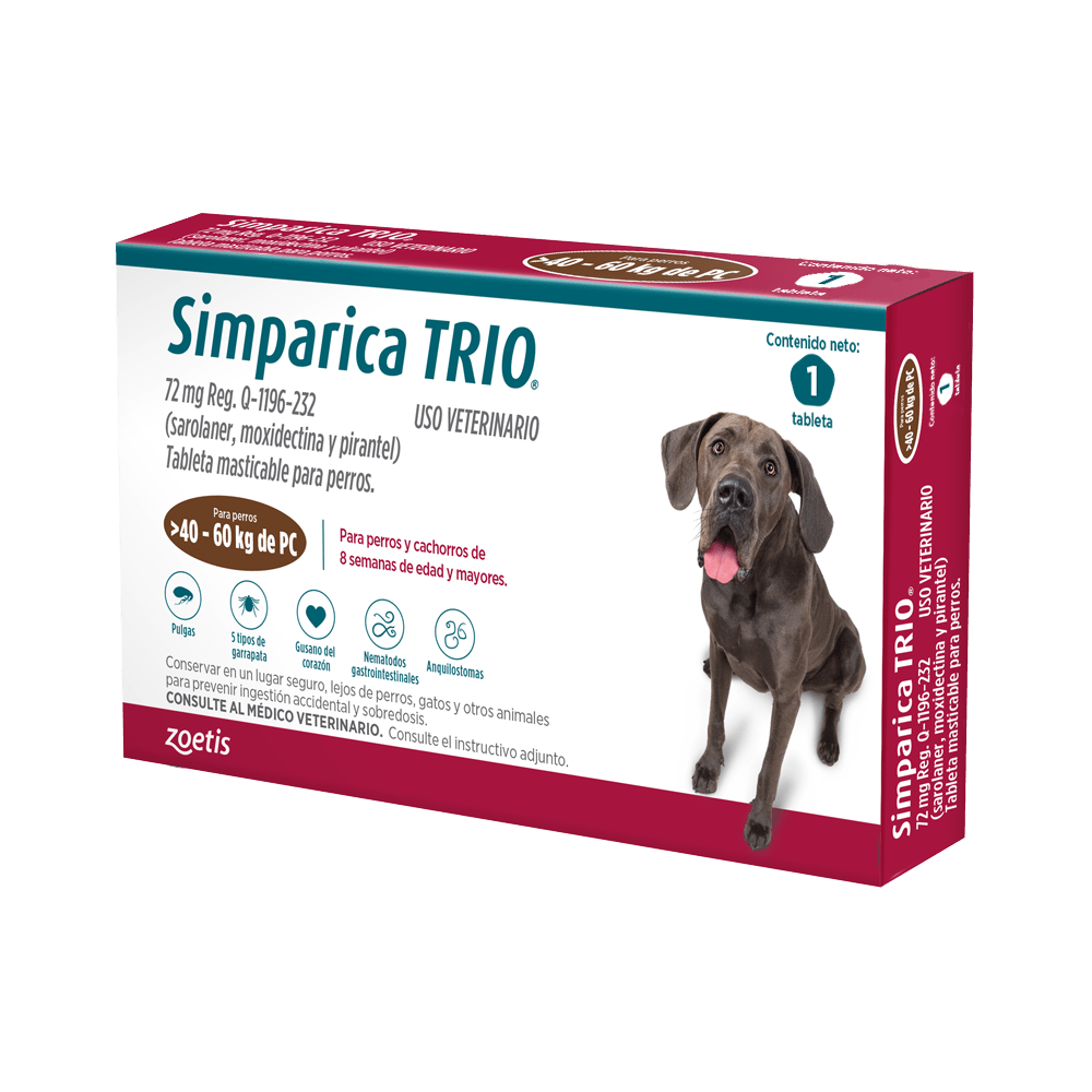 SIMPARICA TRIO 72MG 40-60 KG 1 TABLETA – La Jungla De Timo